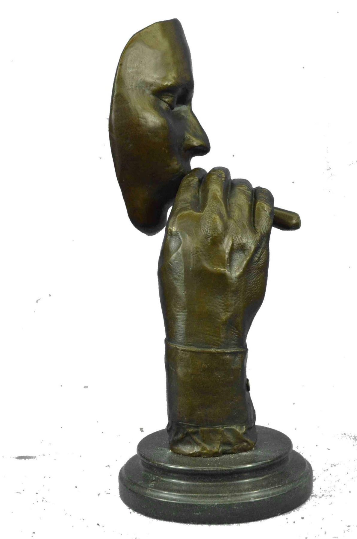 Abstract Bronze Sculpture of Man's Face Smoking Cigar 15" x 8"
