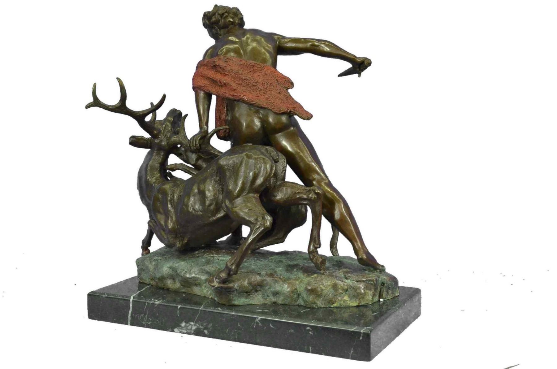 HERCULES & CERYNEIAN HIND Mythological Greek Bronze Sculpture 18" x 17"