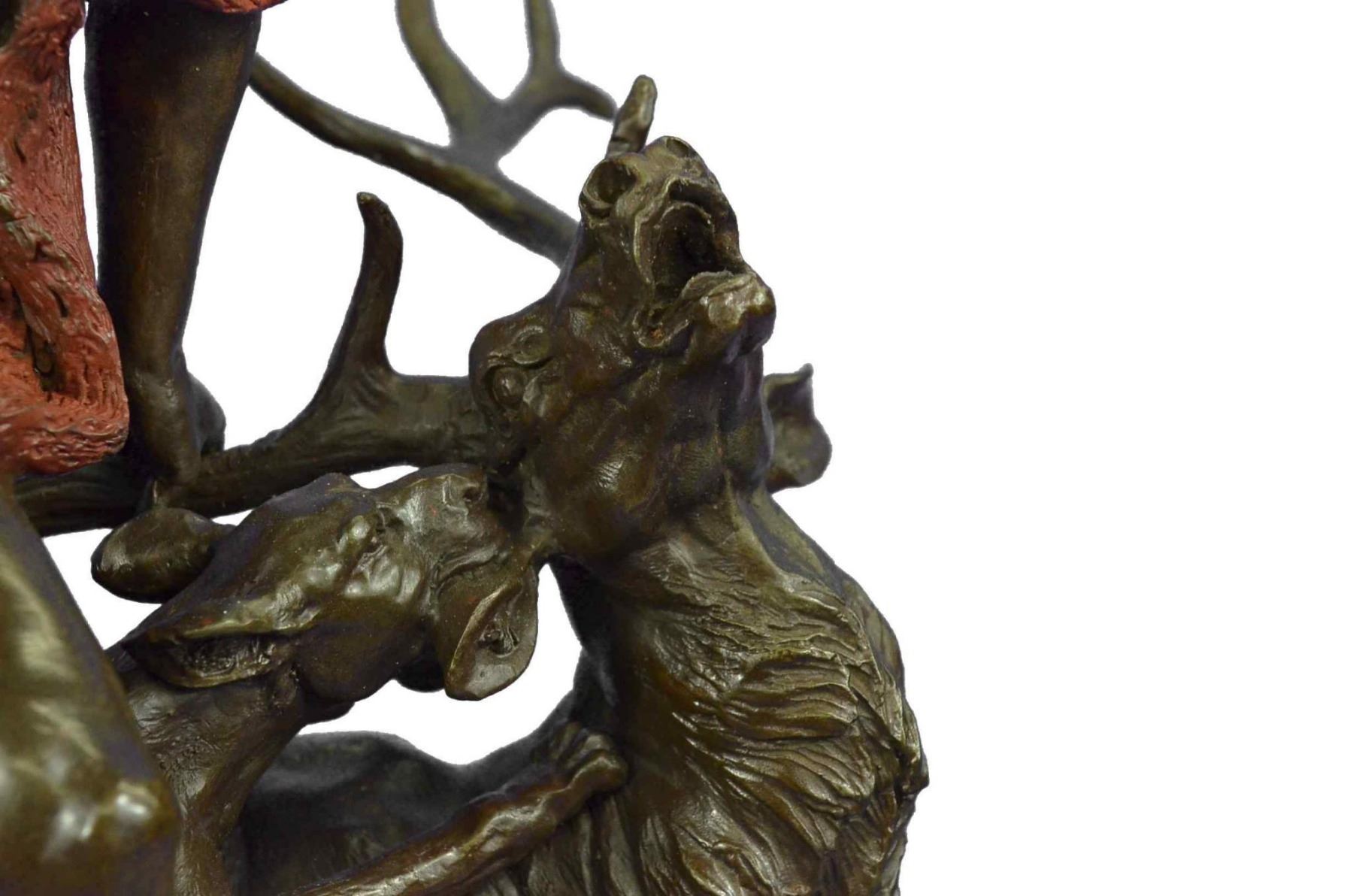 HERCULES & CERYNEIAN HIND Mythological Greek Bronze Sculpture 18" x 17"