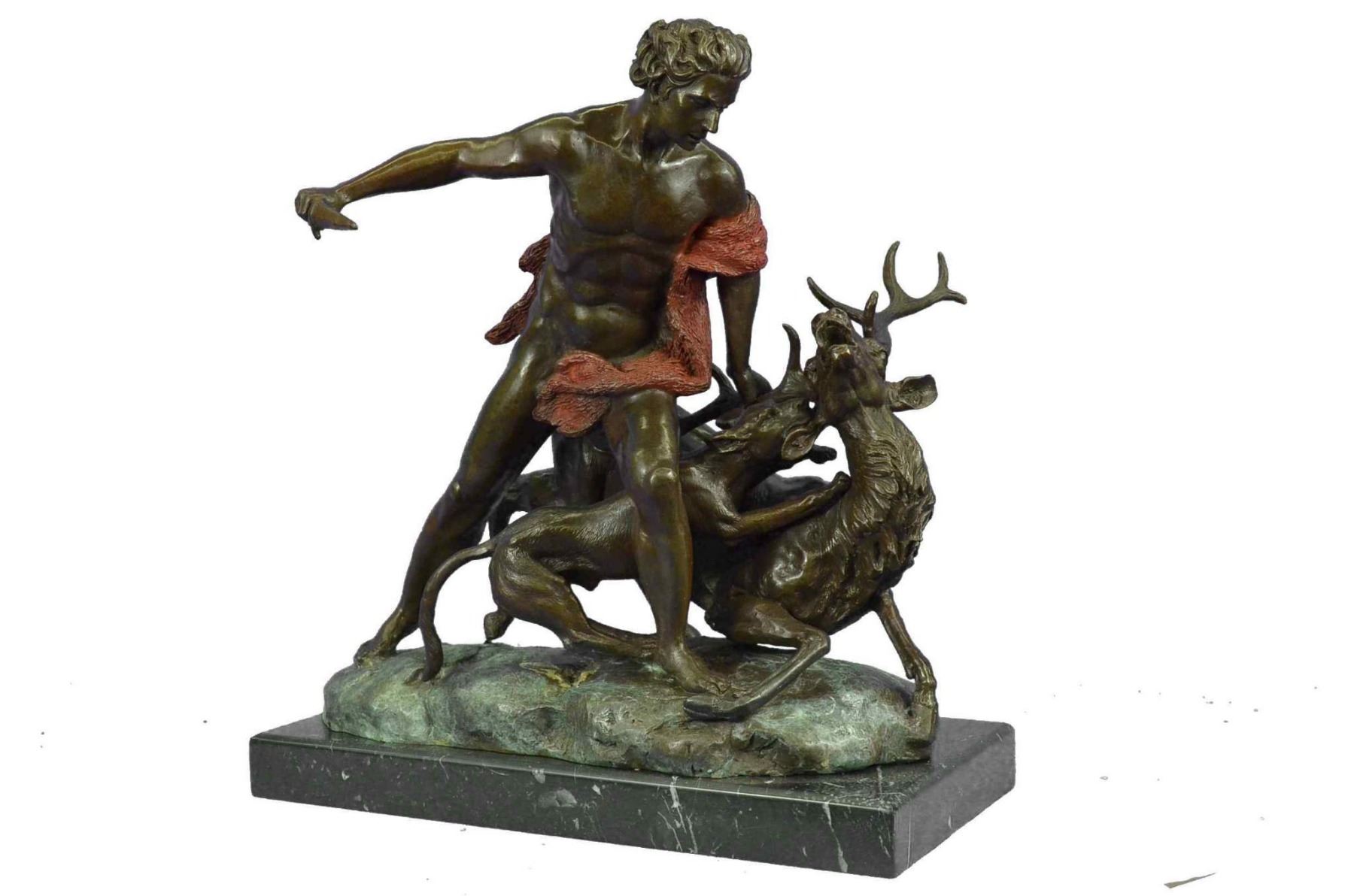 HERCULES & CERYNEIAN HIND Mythological Greek Bronze Sculpture 18" x 17"