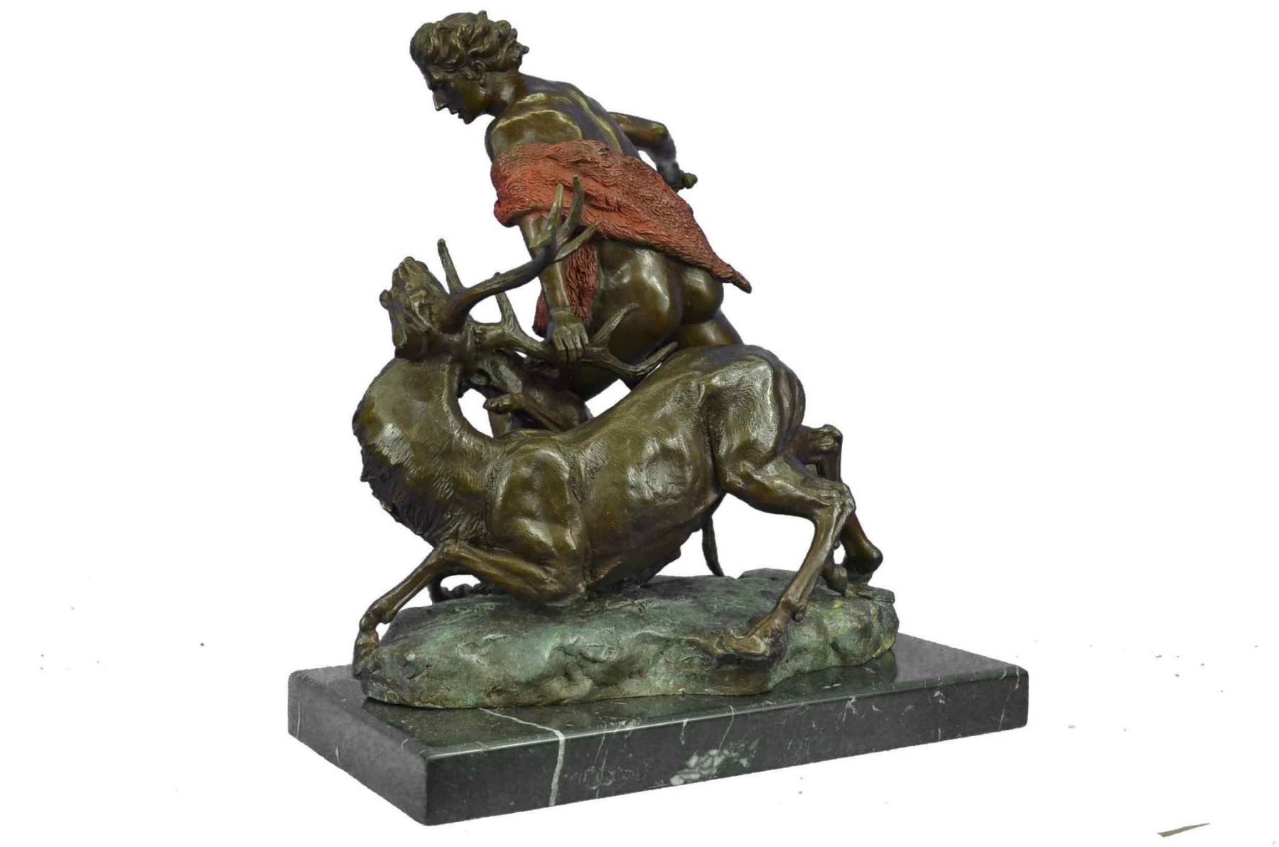 HERCULES & CERYNEIAN HIND Mythological Greek Bronze Sculpture 18" x 17"