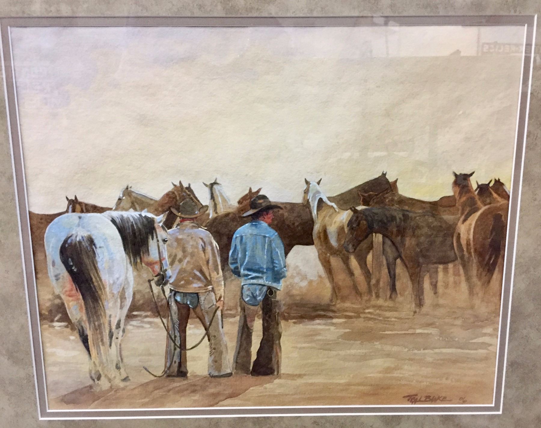 Original Teal Blake Watercolor “Morning Mounts”