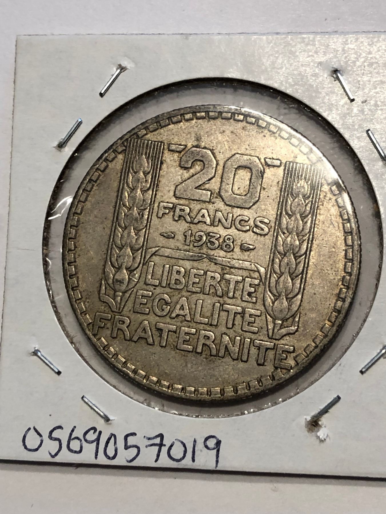 LARGE 1938 S France Silver 20 Francs Book Number KM 879