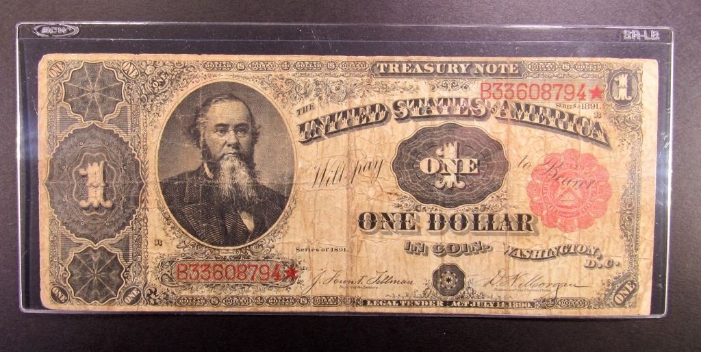 1891 $1 U.S. TREASURY NOTE RARE STAR NOTE