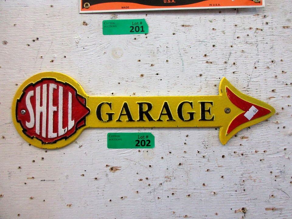 Cast Iron Shell Garage Arrow Sign - 5 x 13"