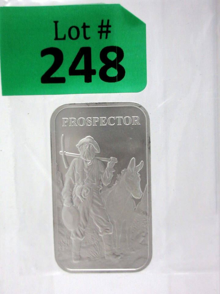 1 Oz Prospector/Mule motif .999 Silver Bar