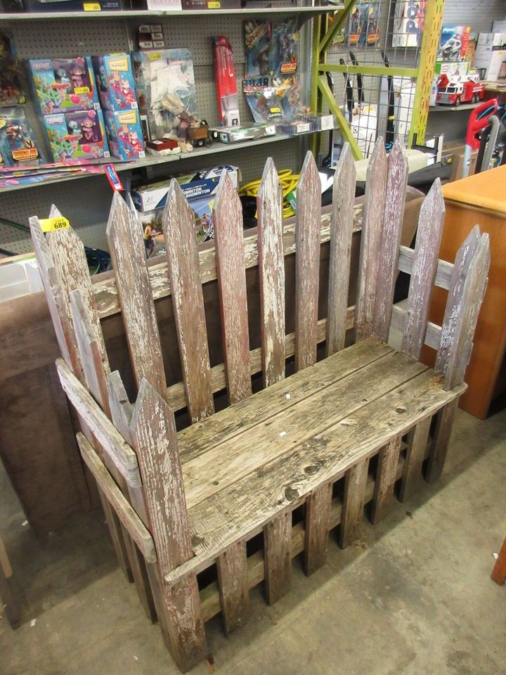 One Wood Picket Fence Garden Bench