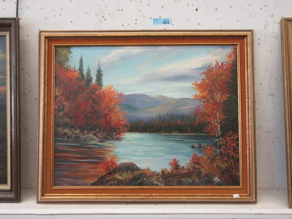 Large 1963 Oil on Canvas Painting by R. A.Watson