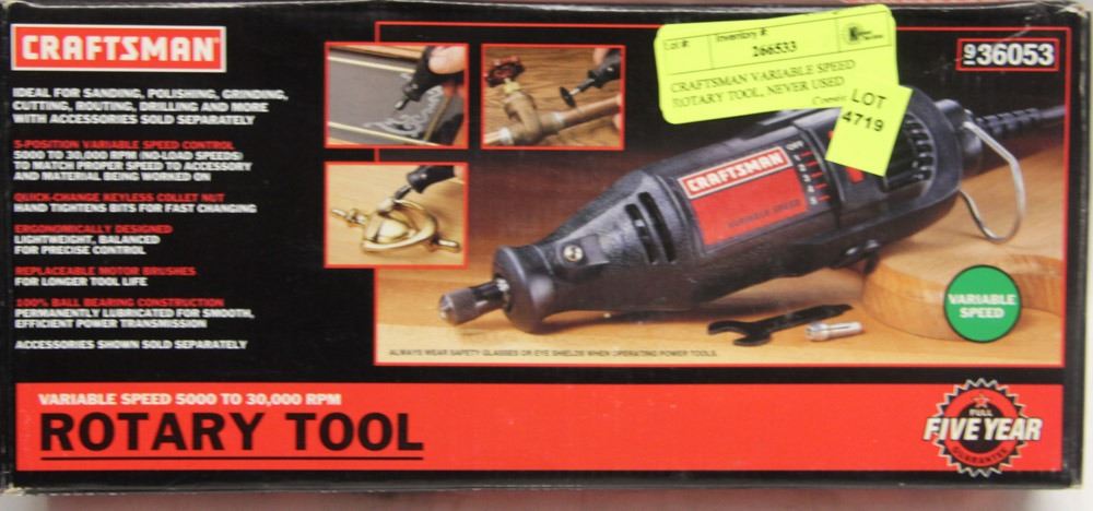 CRAFTSMAN VARIABLE SPEED ROTARY TOOL, NEVER USED - Kastner Auctions