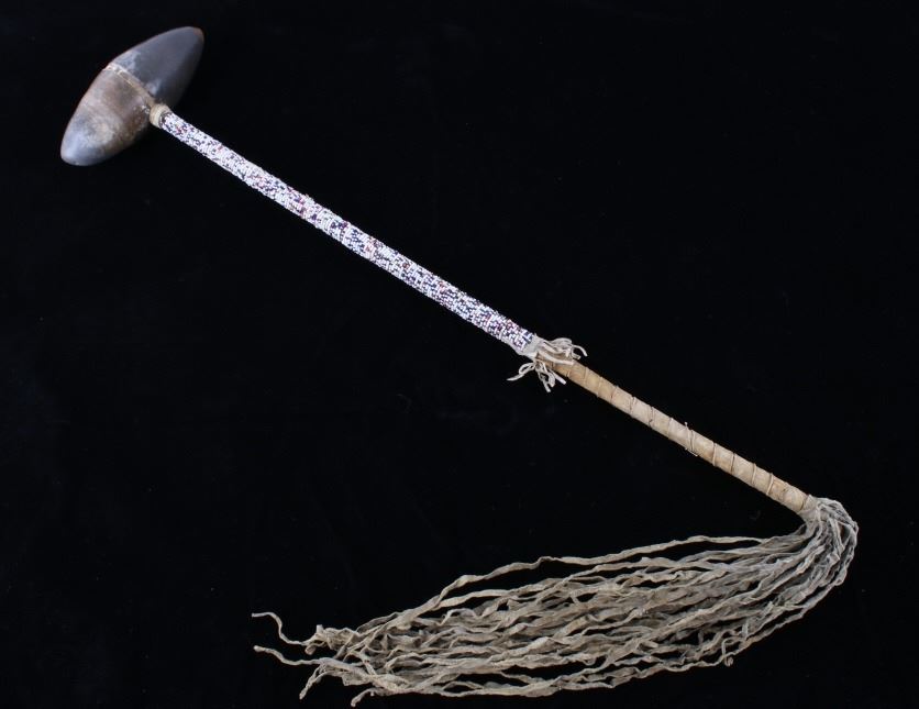Blackfoot Fully Beaded Skullcracker War Club c1890