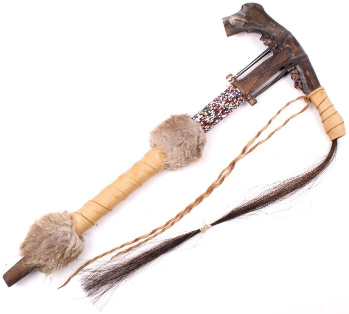 Crow Beaded Deer Jawbone & Horsehair Tomahawk