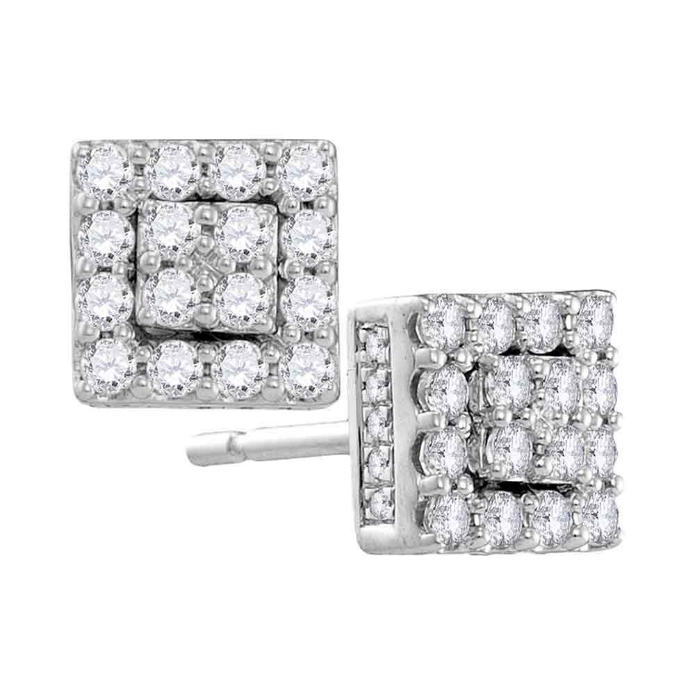 0.50 CTW Diamond Square Cluster Earrings 10KT White Gold - REF-32F9N