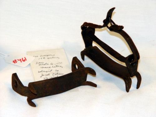PAIR OF 18TH C WROUGHT IRON ICE CREEPERS (CRAMPON
