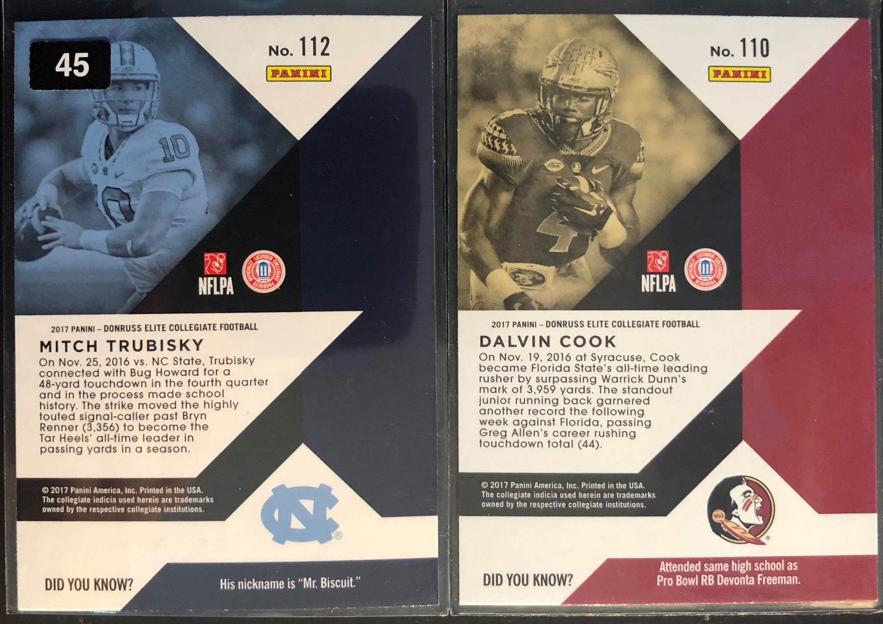 2017 Panini Elite Draft Picks Dalvin Cook Card #110, And