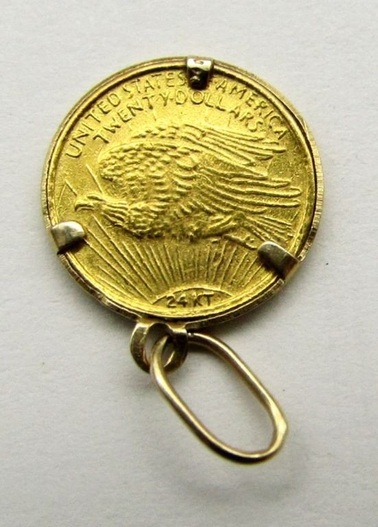 24KT GOLD MINITURE COIN IN GOLD BEZEL