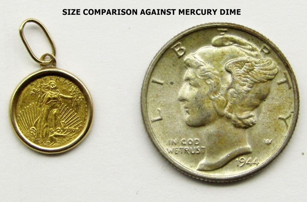 24KT GOLD MINITURE COIN IN GOLD BEZEL