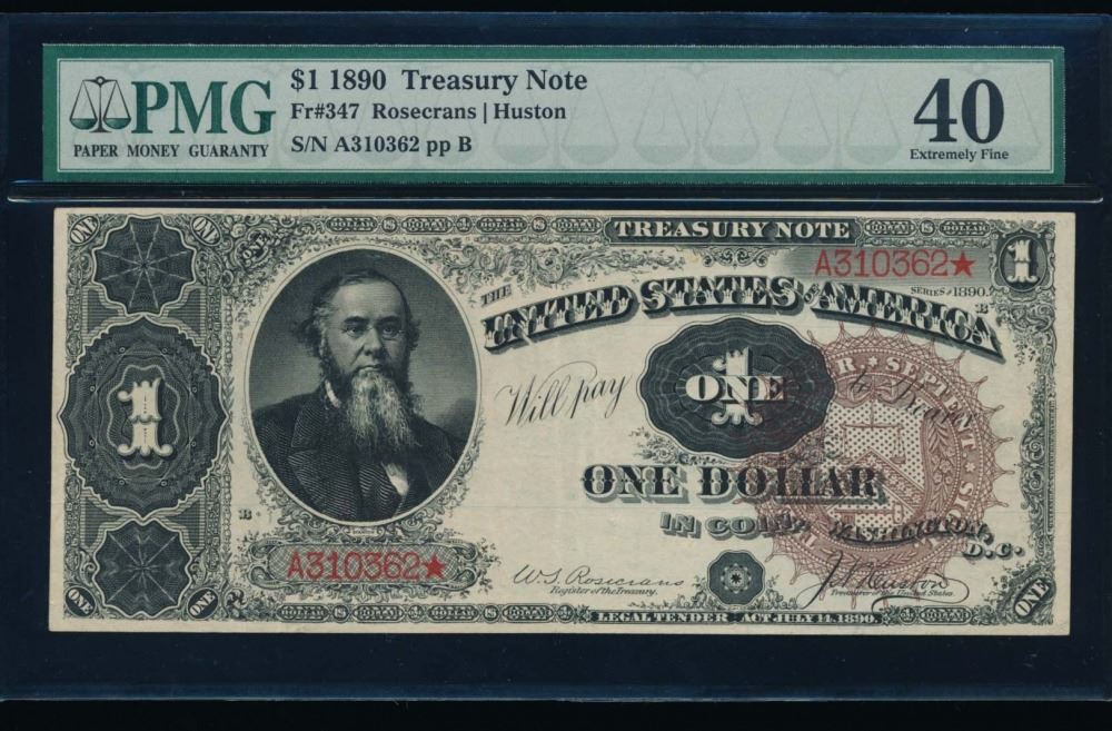 1890 $1 Treasury Note PMG 40