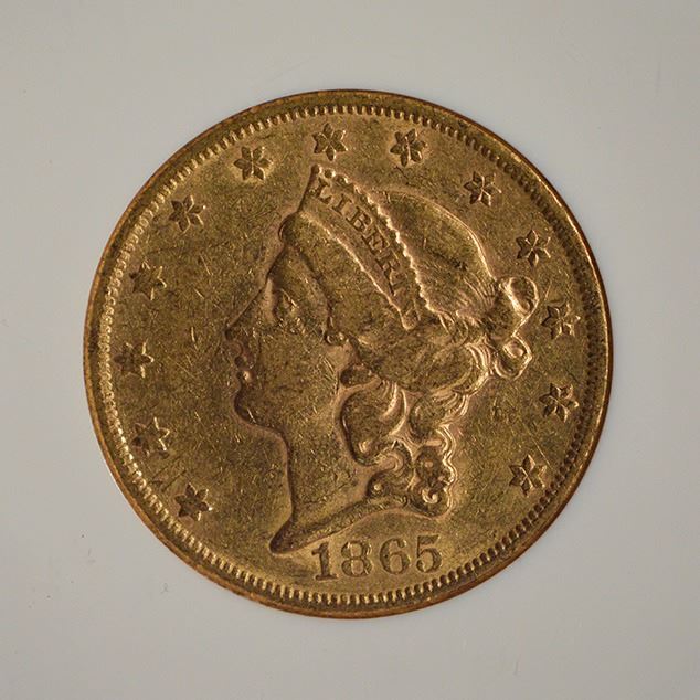 1865 $20 Liberty Head Double Eagle Gold Coin NGC XF45
