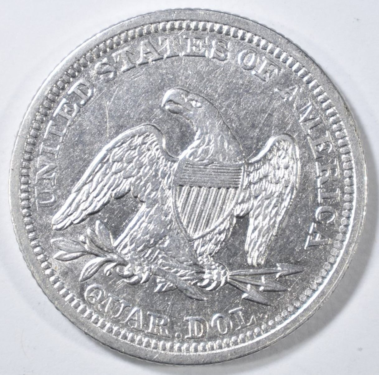 1858 SEATED LIBERTY QUARTER AU