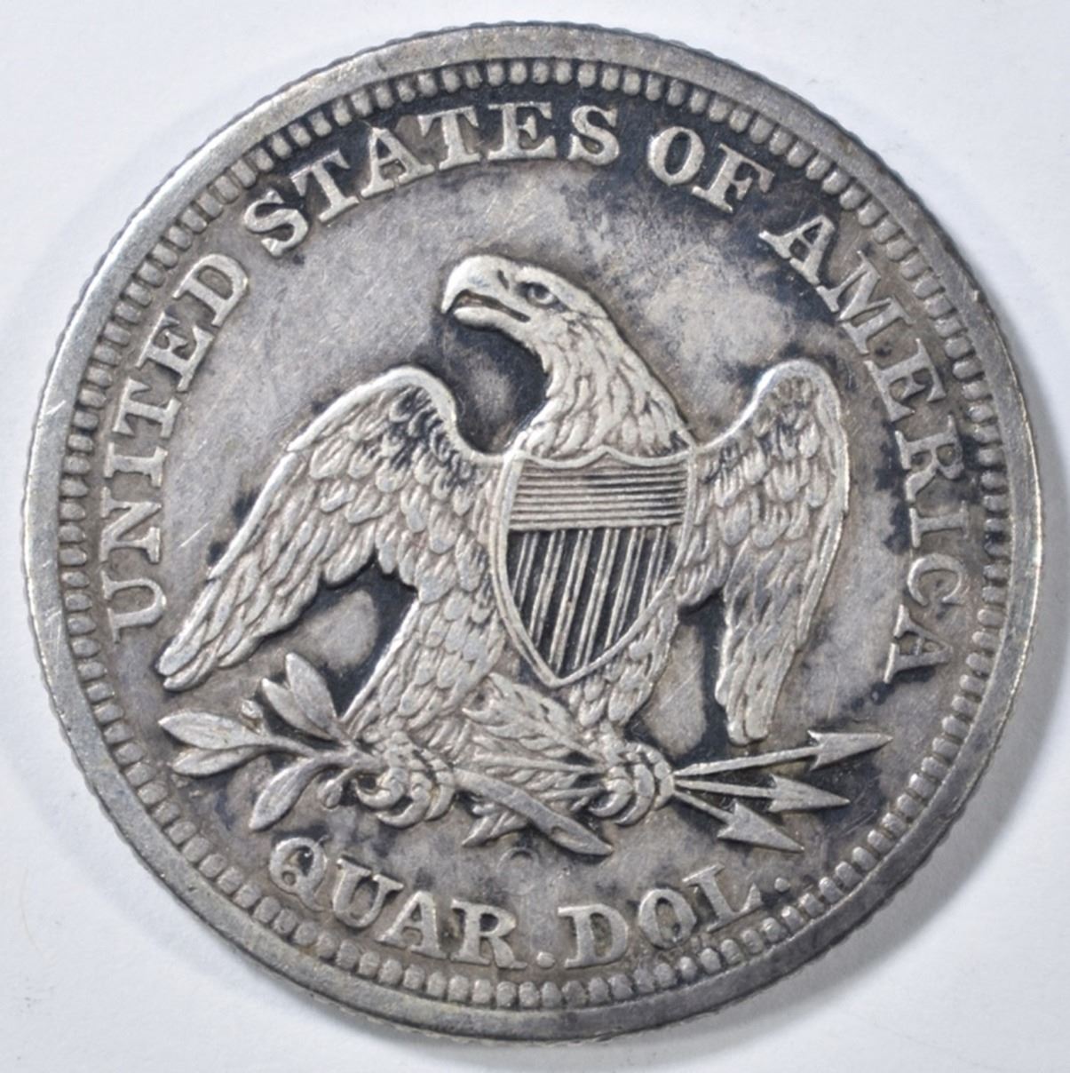 1860 SEATED LIBERTY QUARTER XF