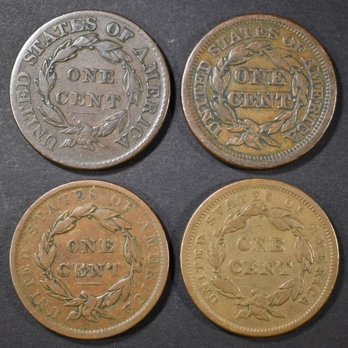 4 LG CENTS 1826 VG, 37 VF, 42 VF DAMAGE, 53 XF SCR