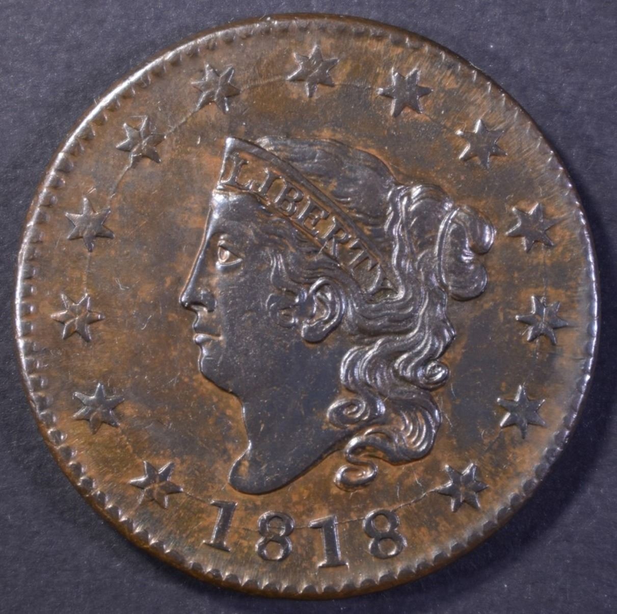 1818 LARGE CENT, CH BU RANDALL HOARD!