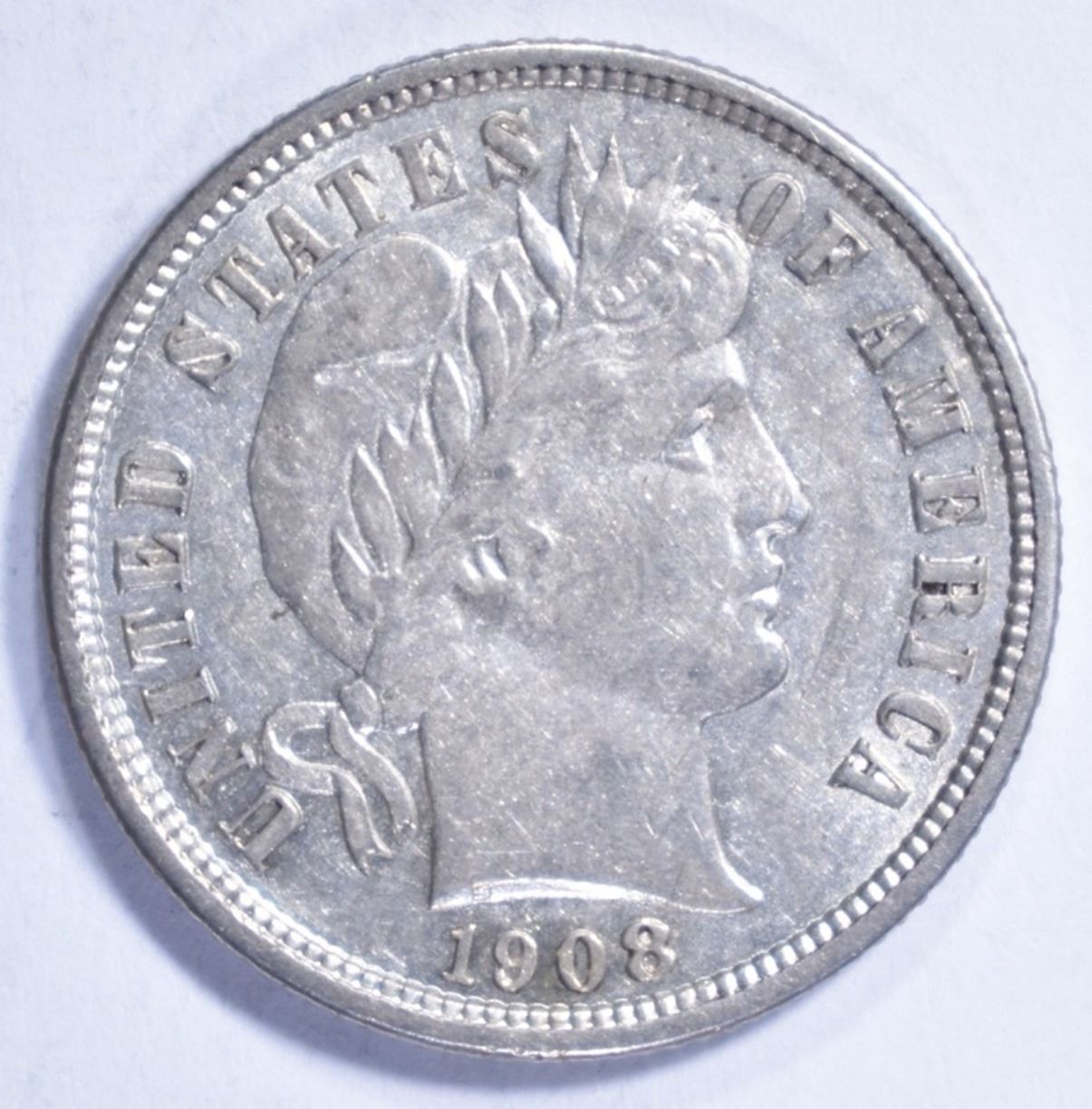 1908-S BARBER DIME, CH AU