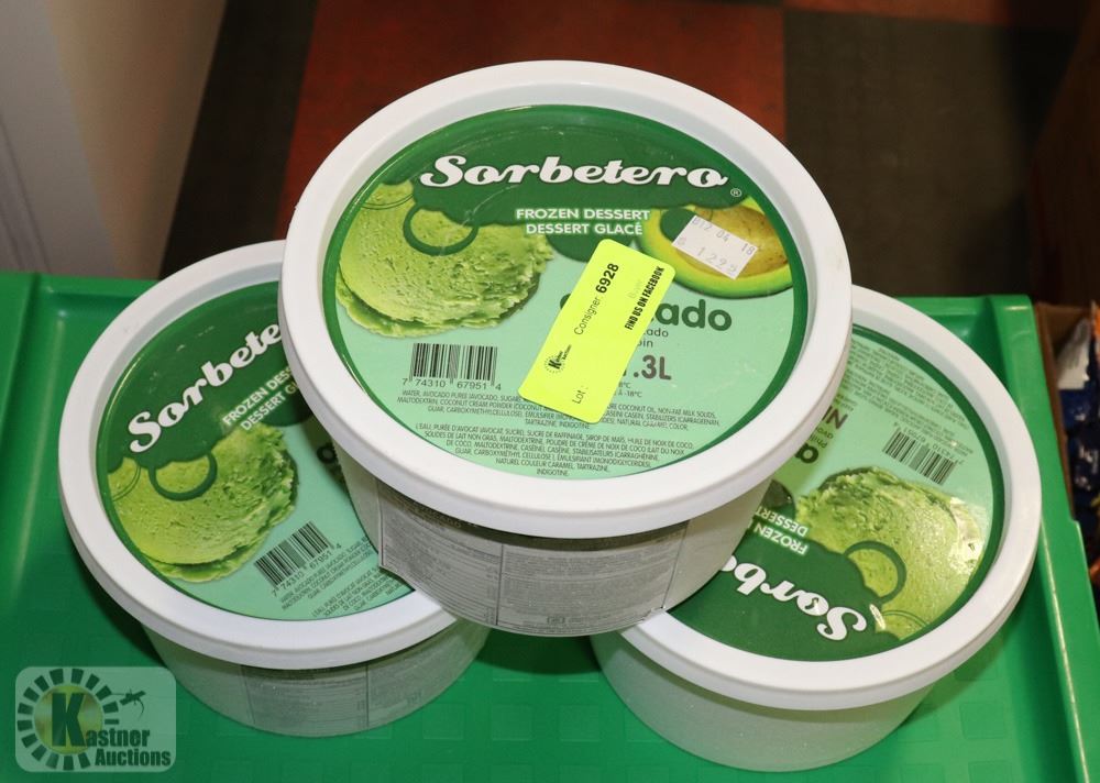 3 TUBS OF SORBETERO AVOCADO FLAVOUR FROZEN DESSERT