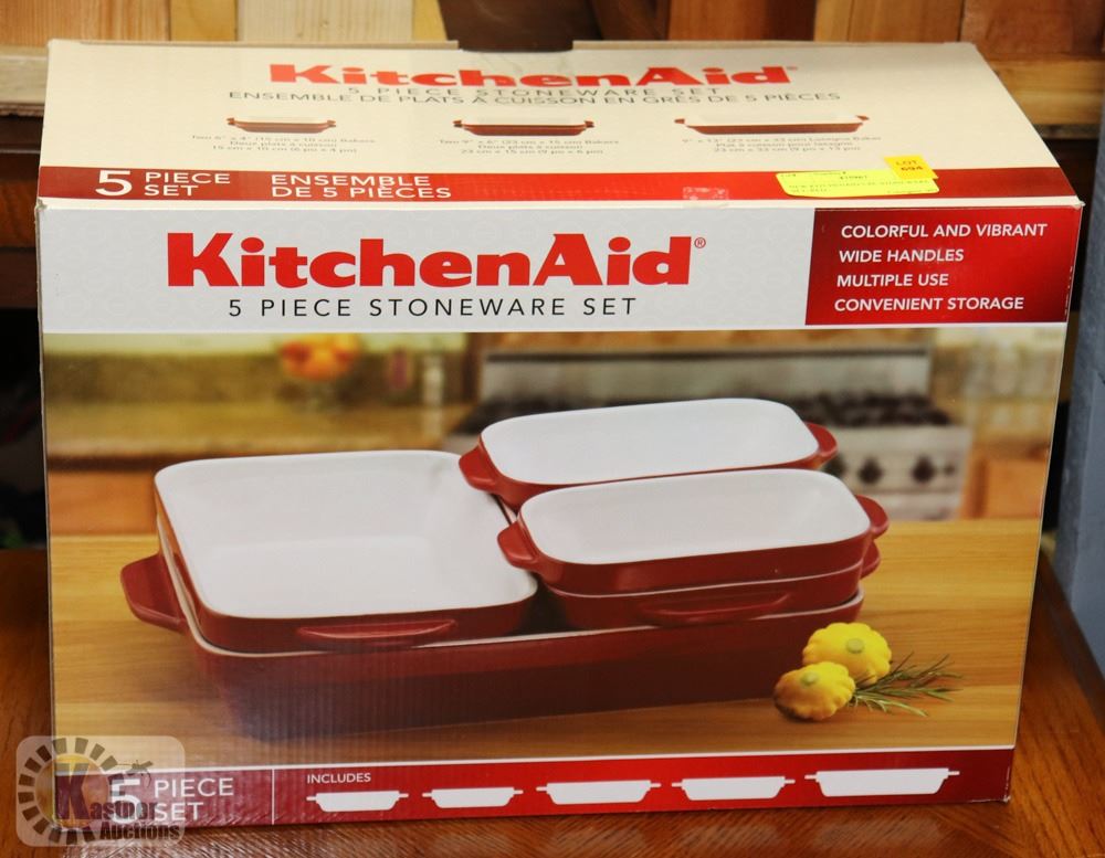 NEW KITCHENAID 5-PC STONEWARE SET, RED
