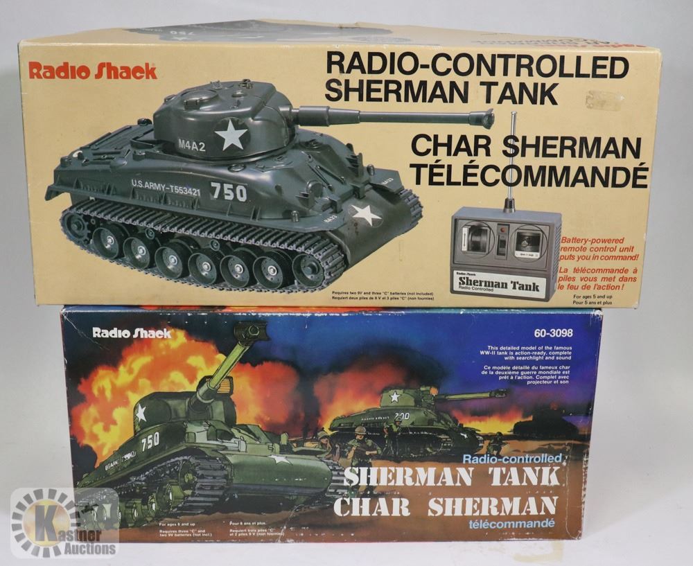 PAIR OF RADIOSHACK SHERMAN REMOTE CONTROL TANK