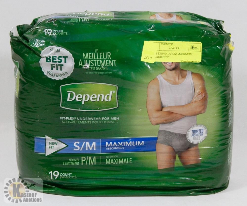 MENS DEPENDS S/M MAXIMUM ABSORBENCY