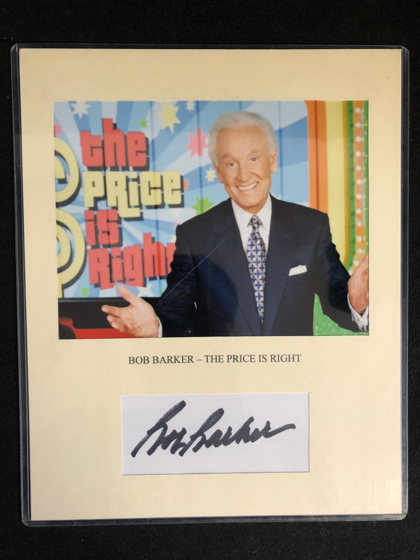 BOB BARKER SIGNED INDEX CARD PHOTO DISPLAY