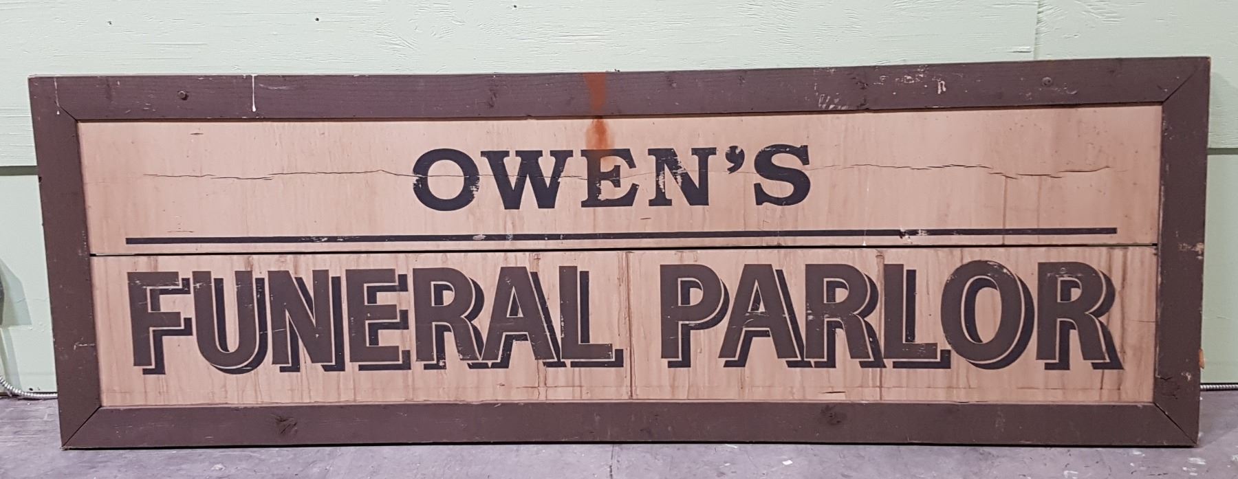 CUSTOM DOUBLE SIDED OWEN'S FUNERAL PARLOUR WOOD SIGN