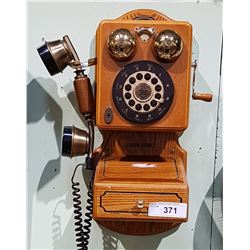 ANTIQUE STYLE WOOD PUSH BUTTON WALL PHONE
