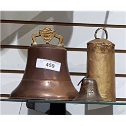 THREE BRASS/COPPER BELLS