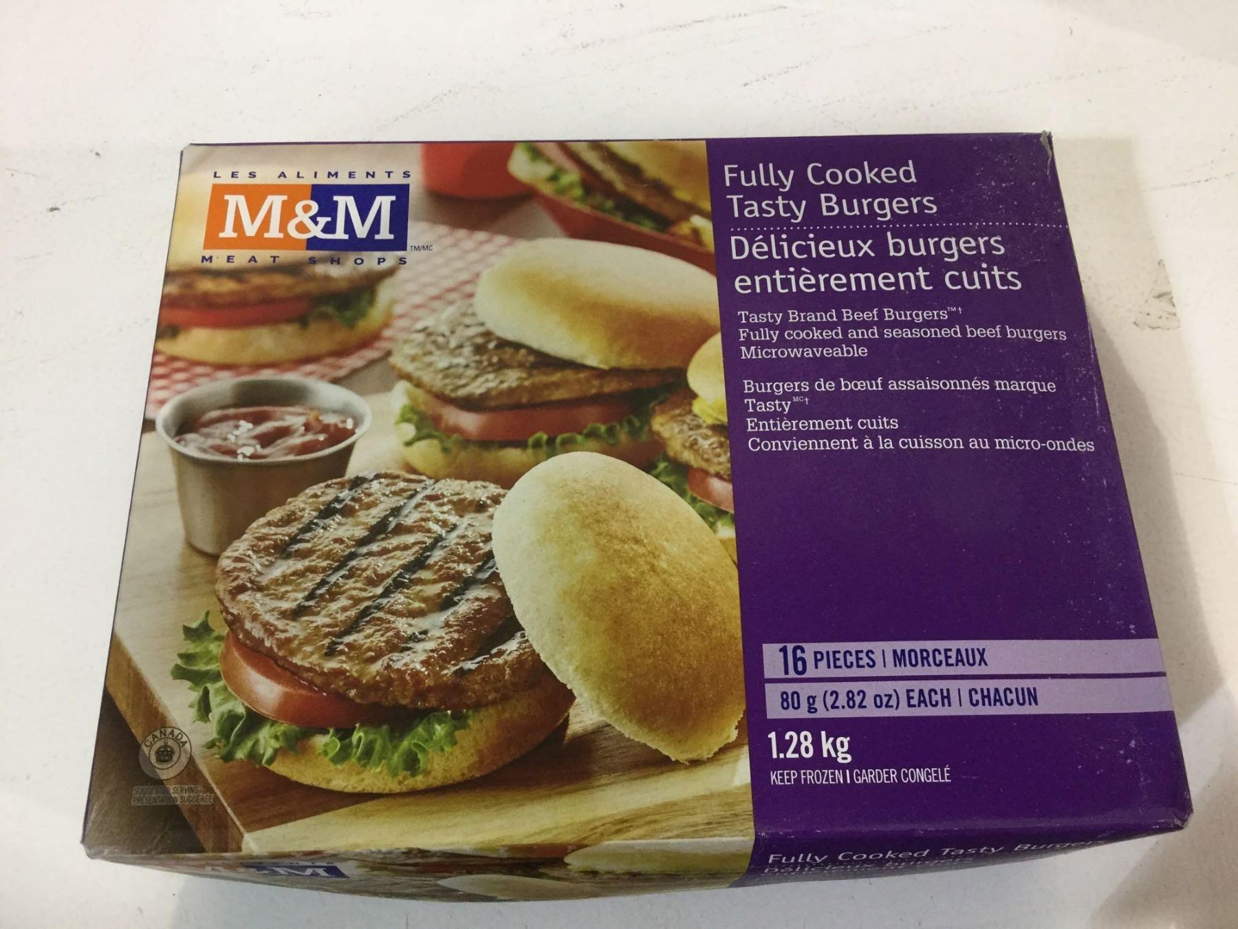M&M Frozen Fully Cooked Tasty Burgers (1.28kg)