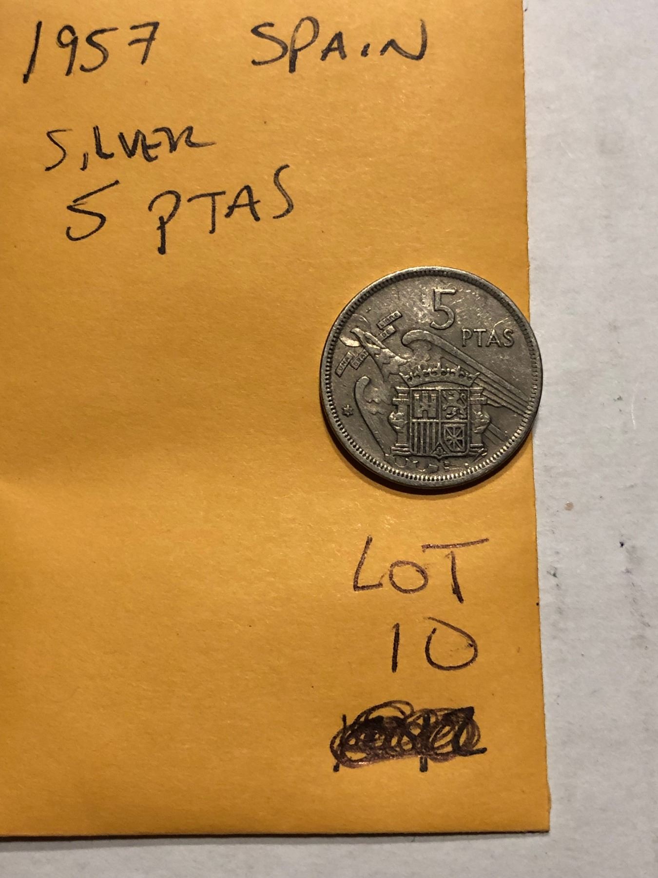 1957 Spanish Silver 5 Ptas Coin