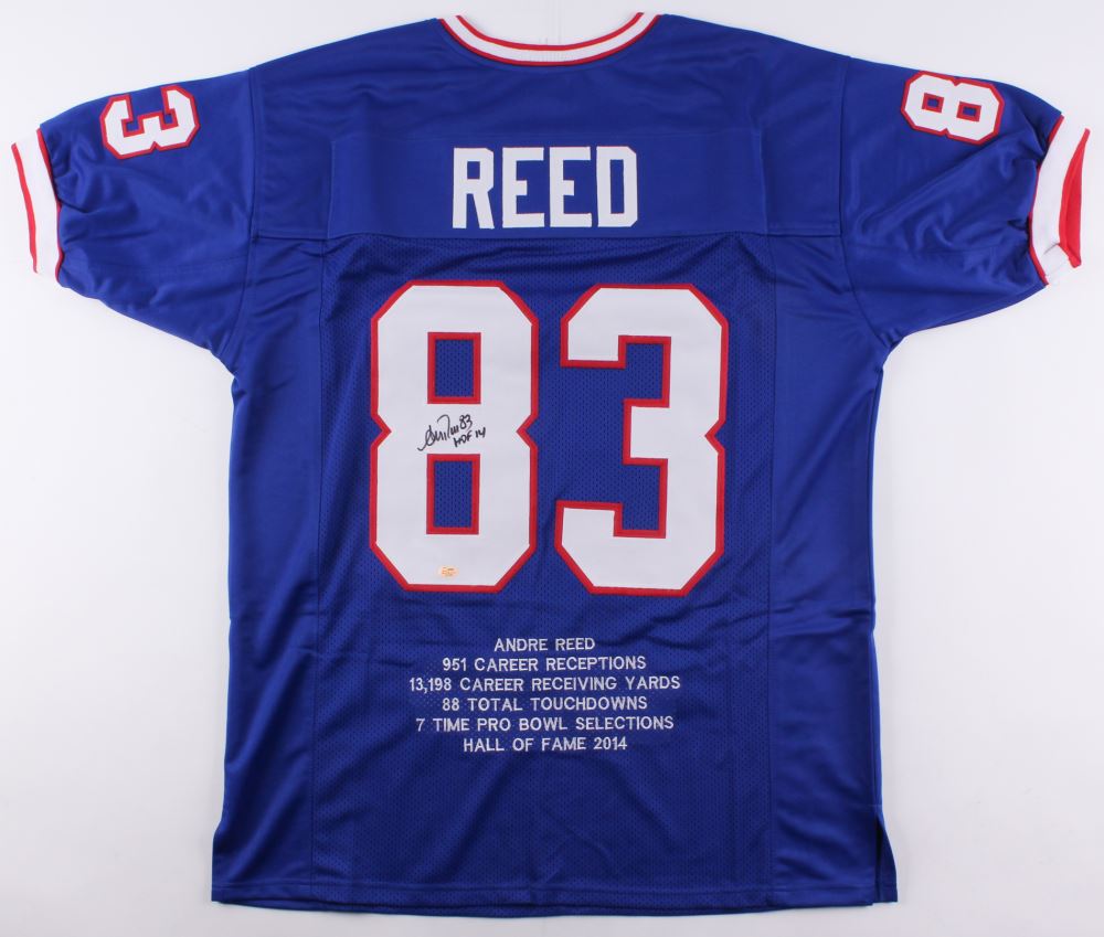 Andre Reed Signed Bills Career Highlight Stat Jersey Inscribed "HOF 14 ...