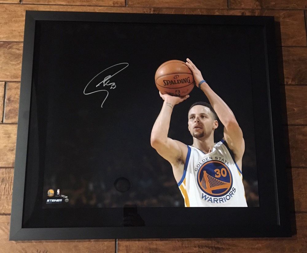 Stephen Curry Signed Warriors "3 Point Shot" 20x24 Custom Framed ...