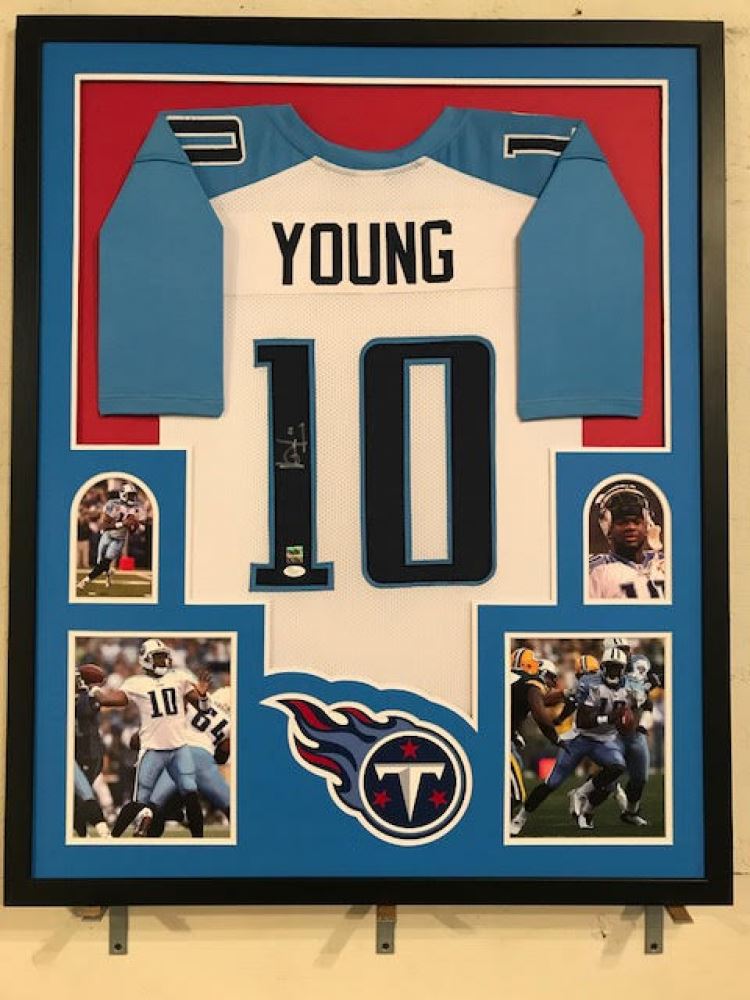 Vince Young Signed Titans 34x42 Custom Framed Jersey Display (JSA COA)