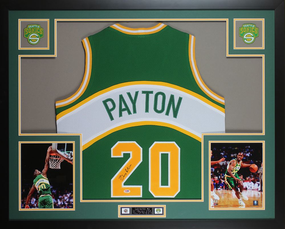 Gary Payton Signed SuperSonics 35x43 Custom Framed Jersey Display (PSA COA)