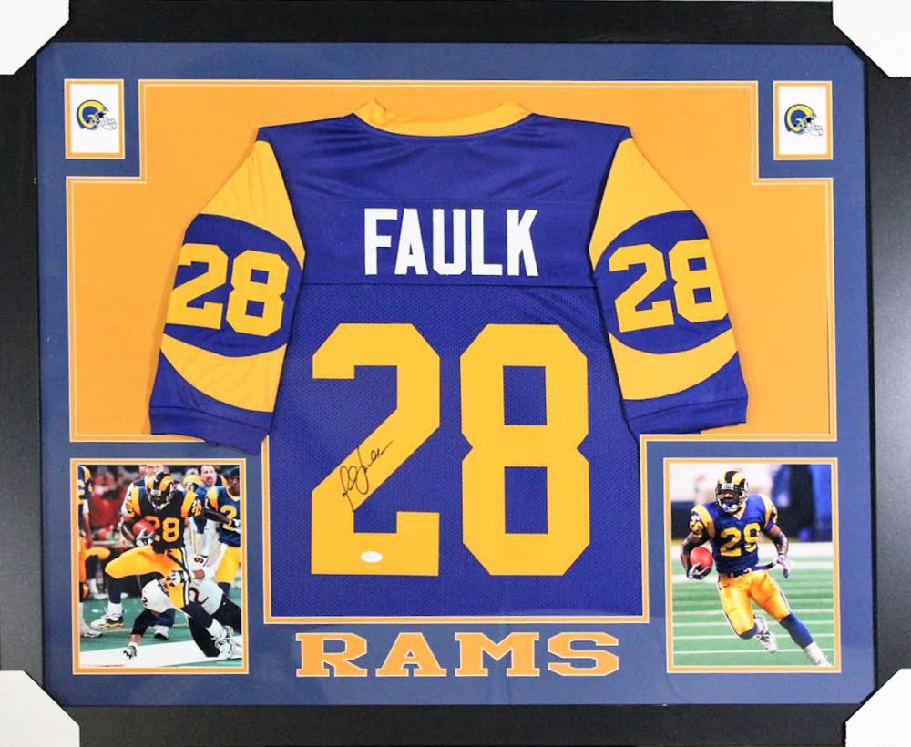 Marshall Faulk Signed St. Louis Rams 35x43 Custom Framed Jersey (JSA COA)