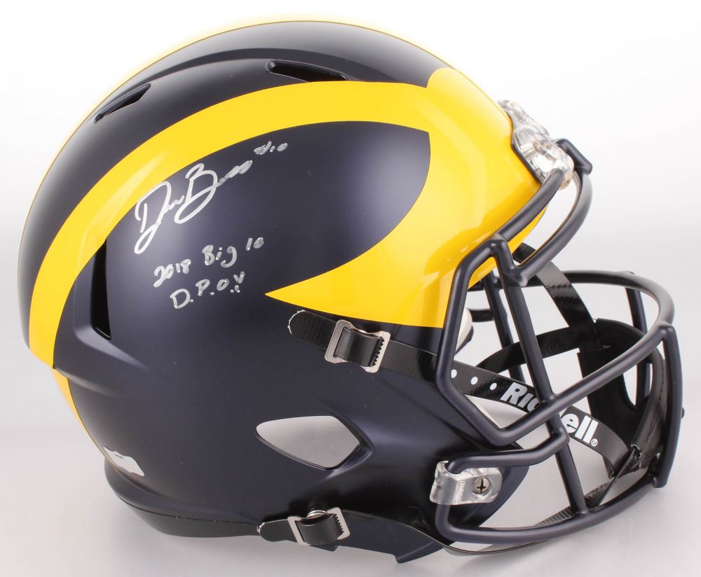 Devin Bush Signed Michigan Wolverines Full-Size Helmet Inscribed "2018 ...