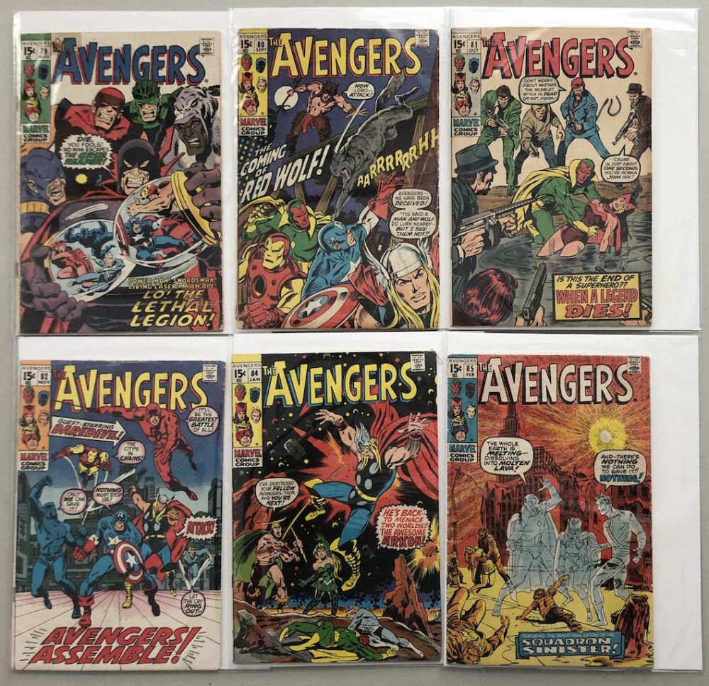 Lot of (6) 1970-71 "The Avengers" First Issue Marvel Comic Books with ...