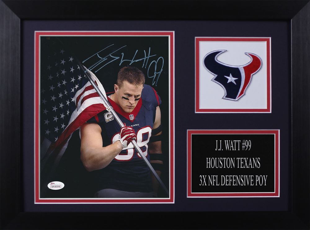 J. J. Watt Signed Texans 14x18.5 Custom Framed Photo Display (JSA COA)