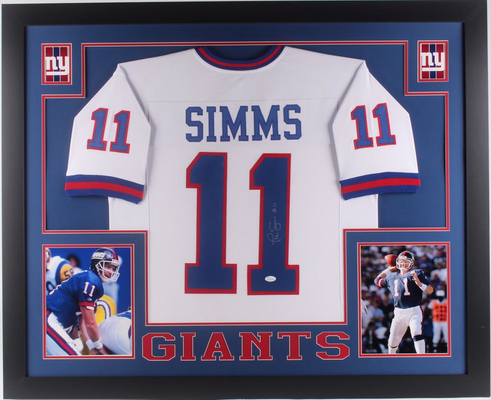 Phil Simms Signed New York Giants 35x43 Custom Framed Jersey (JSA COA)