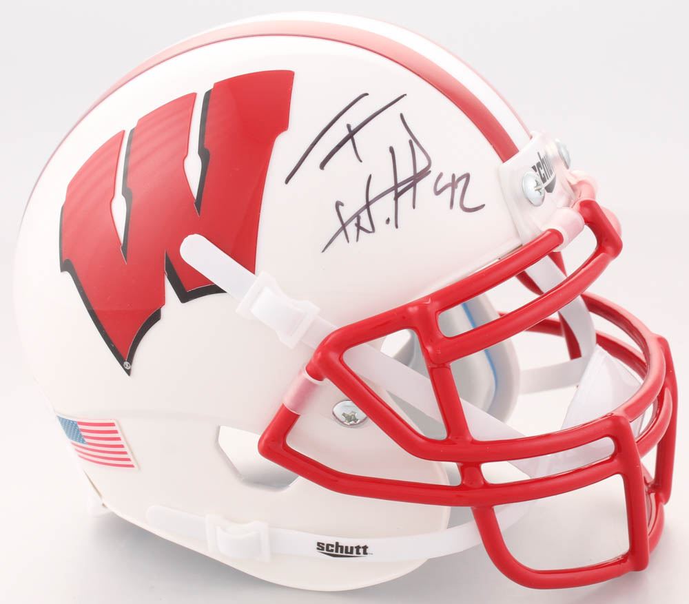 T.J. Watt Signed Wisconsin Badgers Mini-Helmet (JSA COA Watt Hologram)