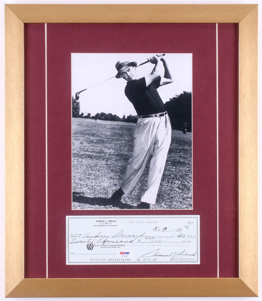 Sam Snead Signed 15.5x18 Custom Framed Check Display (PSA LOA)