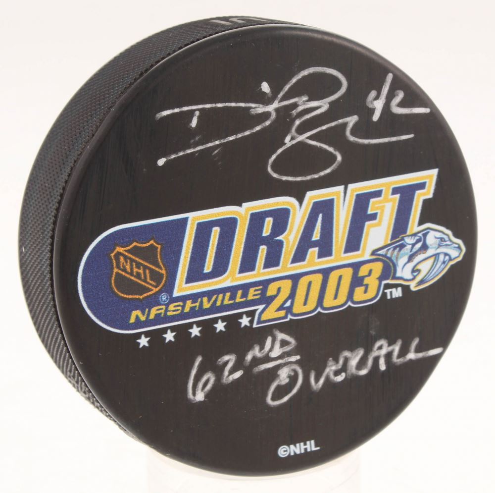 David Backes Signed 2003 NHL Draft Logo Hockey Puck Inscribed "62nd ...