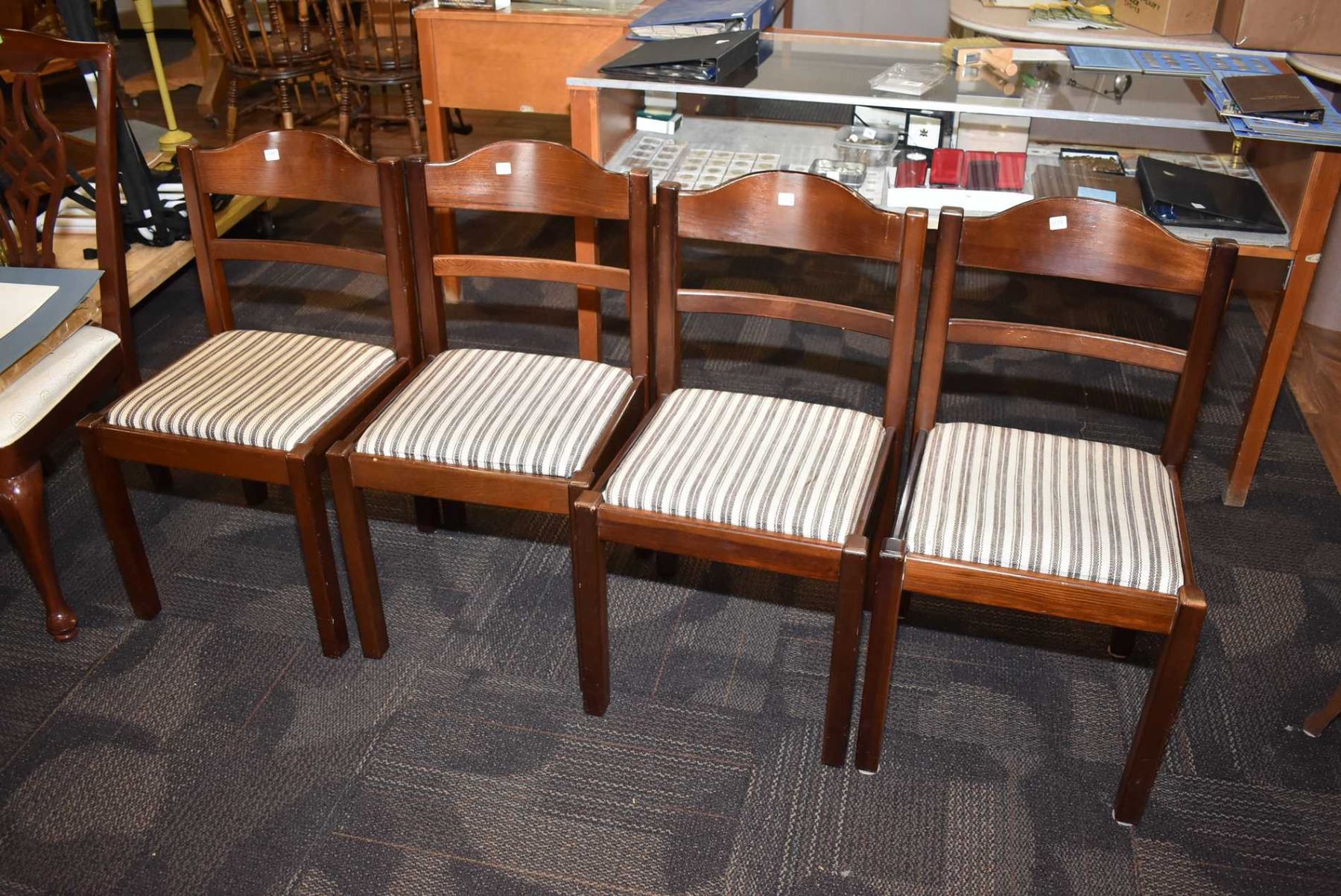 Set Of Four Modern Slat Back Dining Chairs With Upholstered Seats
